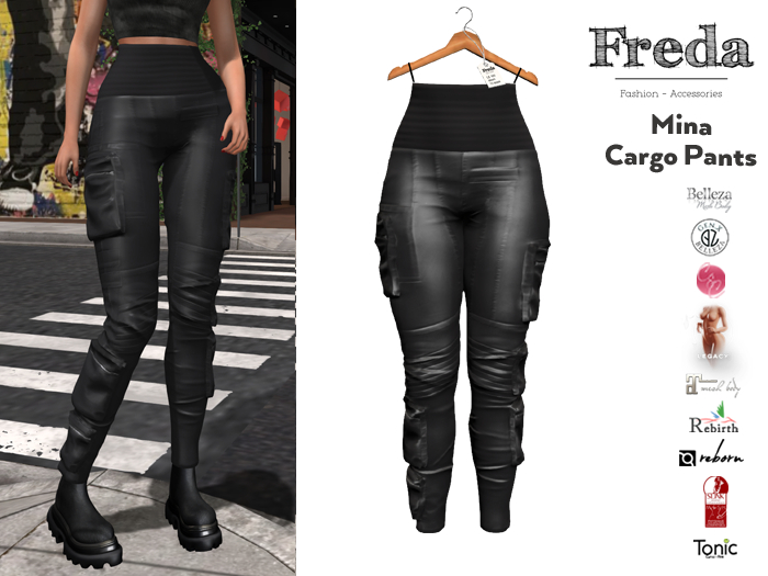 Second Life Marketplace Freda Mina Tight Cargo Pants Black Soft Shiny Leggings Belleza